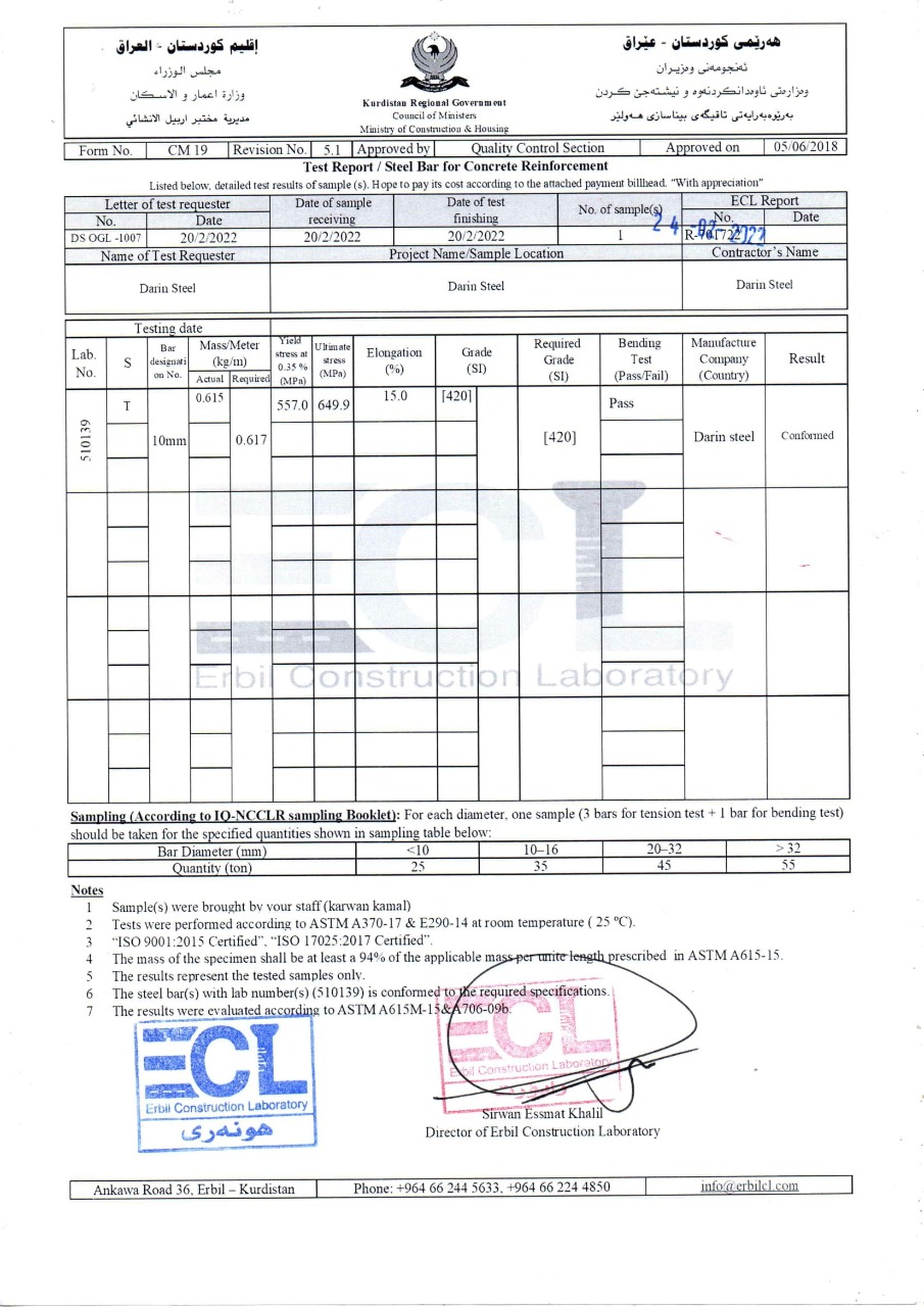 Test Results | Darin Steel
