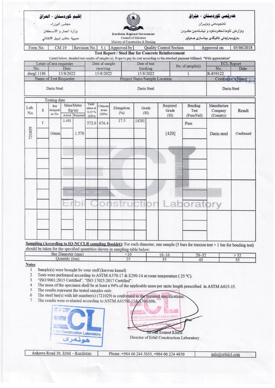 Test Results | Darin Steel